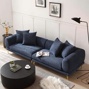 LyuHome Modern Sofa loveseat, 3 Seat Sofa Couch for Living Room, Comfy Couch, Deep Seat Sofa, mid-Century upholstered Sofa for Bedroom, Apartment 107inch (Blue)