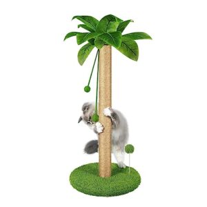 dohump cat scratching post, 31" tall scratch tree with premium sisal rope, two interactive dangling balls and spring ball toys for indoor kittens and cats