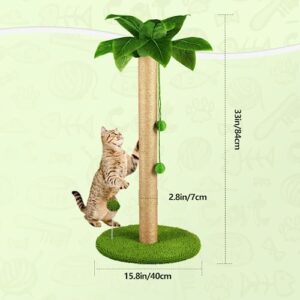 Dohump Cat Scratching Post, 31" Tall Scratch Tree with Premium Sisal Rope, Two Interactive Dangling Balls and Spring Ball Toys for Indoor Kittens and Cats