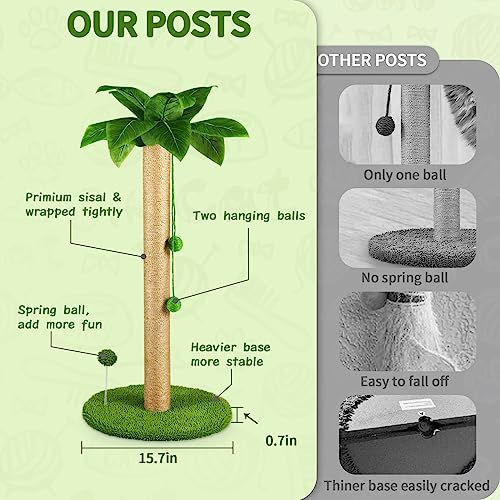 Dohump Cat Scratching Post, 31" Tall Scratch Tree with Premium Sisal Rope, Two Interactive Dangling Balls and Spring Ball Toys for Indoor Kittens and Cats