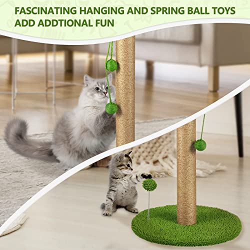 Dohump Cat Scratching Post, 31" Tall Scratch Tree with Premium Sisal Rope, Two Interactive Dangling Balls and Spring Ball Toys for Indoor Kittens and Cats