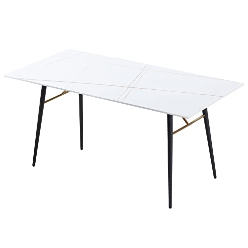 HomSof Ceramic Tile Small Space Dining Table Walnut Desk Top for Kitchen Living Room or Office, 70", White 1