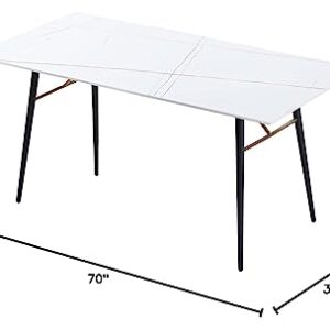 HomSof Ceramic Tile Small Space Dining Table Walnut Desk Top for Kitchen Living Room or Office, 70", White 1