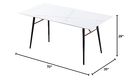 HomSof Ceramic Tile Small Space Dining Table Walnut Desk Top for Kitchen Living Room or Office, 70", White 1