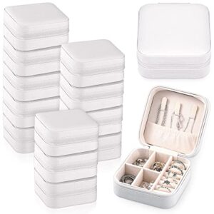 Yinkin 12 Pcs Mini Travel Jewelry Case Bridesmaid Proposal Gift Boxes Small Jewelry Organizer PU Leather Earring Organizer Box Bulk Travel Accessories Portable Travel Jewelry Holder (White)