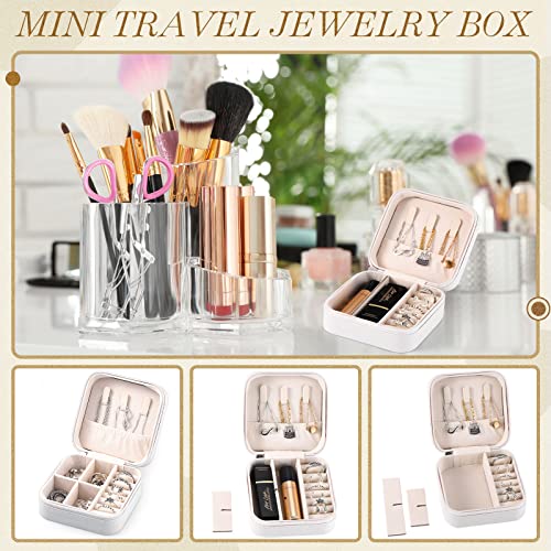 Yinkin 12 Pcs Mini Travel Jewelry Case Bridesmaid Proposal Gift Boxes Small Jewelry Organizer PU Leather Earring Organizer Box Bulk Travel Accessories Portable Travel Jewelry Holder (White)