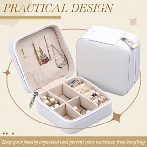 Yinkin 12 Pcs Mini Travel Jewelry Case Bridesmaid Proposal Gift Boxes Small Jewelry Organizer PU Leather Earring Organizer Box Bulk Travel Accessories Portable Travel Jewelry Holder (White)