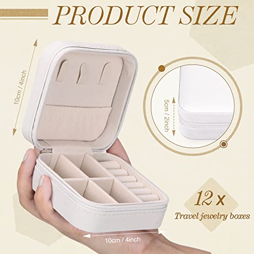 Yinkin 12 Pcs Mini Travel Jewelry Case Bridesmaid Proposal Gift Boxes Small Jewelry Organizer PU Leather Earring Organizer Box Bulk Travel Accessories Portable Travel Jewelry Holder (White)