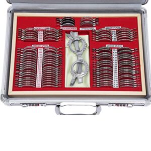 104 pcs Optical Trial Lens Set,Metal Rim Optometry Kit Box + A Free Trial Frame,Optometry Test Trial Frame,Ophthalmic lense(104 PCS)