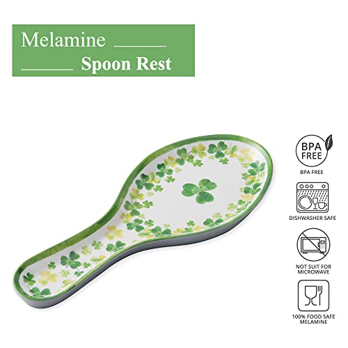 UPware Melamine Spoon Rest Spoon Holder Kitchen Utensil Holders 9.625 Inch for Kitchen Counter Dining Table (Shamrock)