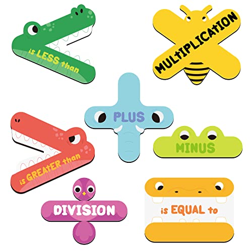 7 Pcs Math Sign Magnetic Teacher Tools Greater Than and Less Than, Plus, Minus, Equal To, Multiplication, Division Teacher Magnets Animal Math Magnets for Classroom Help Kids Learn and Understand Math