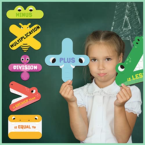 7 Pcs Math Sign Magnetic Teacher Tools Greater Than and Less Than, Plus, Minus, Equal To, Multiplication, Division Teacher Magnets Animal Math Magnets for Classroom Help Kids Learn and Understand Math