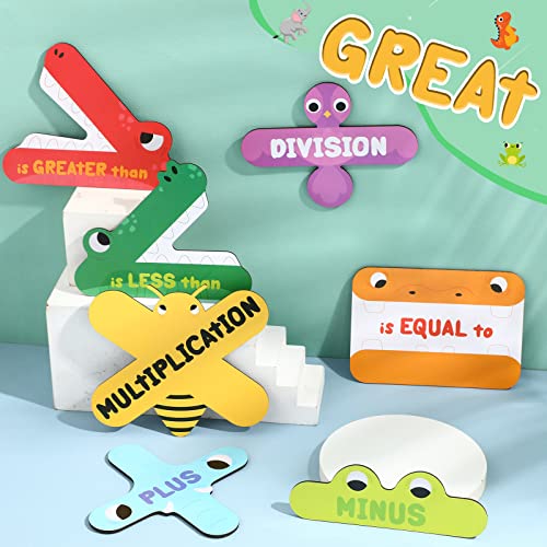 7 Pcs Math Sign Magnetic Teacher Tools Greater Than and Less Than, Plus, Minus, Equal To, Multiplication, Division Teacher Magnets Animal Math Magnets for Classroom Help Kids Learn and Understand Math