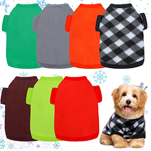 7 Pcs Dog Fleece Sweaters Dog Sweatshirt Winter Dog Outfits Soft Fleece Puppy Sweater Outfits for Chihuahua Yorkshire Pets Dog Cat (Solid, S(Neck: 8.27", Chest: 13.78", Back: 9.84"))