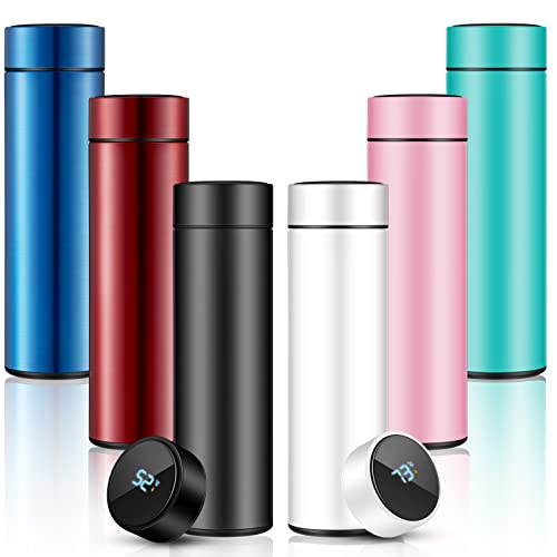 6 Pieces Coffee Bottle with LED Temperature Display Water Bottle Double Walled Smart Water Bottles Tea Infuser Bottle Stainless Steel Thermal Cup Travel Mug Keeps Water Cold and Warm (Multicolor)