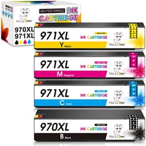 ms deer compatible 970xl 971xl ink cartridge replacement for hp 970 971 xl ink cartridge work for hp officejet pro x451dn x451dw x551dw x476dn x476dw x576dw printer (black cyan magenta yellow) 4 pack