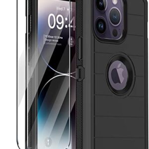 Annymall for iPhone 14 Pro Max Case with 2 Screen Protector,Full Body Shockproof Drop Protection Dust Proof Heavy Duty 3-Layer Military Rugged Durable Cover for Apple iPhone 14 Pro Max 6.7" (Black)