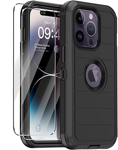 Annymall for iPhone 14 Pro Max Case with 2 Screen Protector,Full Body Shockproof Drop Protection Dust Proof Heavy Duty 3-Layer Military Rugged Durable Cover for Apple iPhone 14 Pro Max 6.7" (Black)