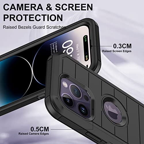 Annymall for iPhone 14 Pro Max Case with 2 Screen Protector,Full Body Shockproof Drop Protection Dust Proof Heavy Duty 3-Layer Military Rugged Durable Cover for Apple iPhone 14 Pro Max 6.7" (Black)