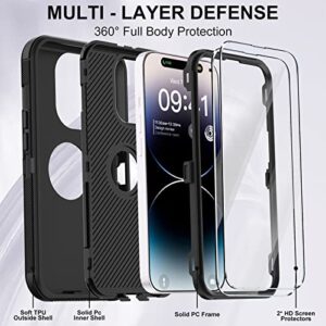 Annymall for iPhone 14 Pro Max Case with 2 Screen Protector,Full Body Shockproof Drop Protection Dust Proof Heavy Duty 3-Layer Military Rugged Durable Cover for Apple iPhone 14 Pro Max 6.7" (Black)