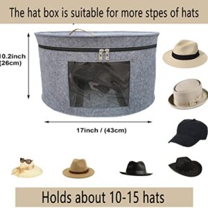 Yofuhope Cowboy Hat Box Organizer,Hat Boxes for Women & Men Storage, Hat Box for Travel, Foldable Round Hats Cap Organizer with Dustproof Lid,Stuffed Animal Toy Storage (Grey)