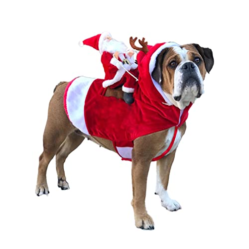 Christmas Dog Clothes Santa Dog Costume Christmas Pet Clothes Santa Claus Riding on Dog with Reindeer Party Dressing up Clothing Bulldog for Small Medium Large Dogs Cats (Large)