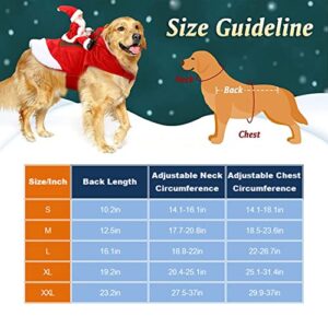 Christmas Dog Clothes Santa Dog Costume Christmas Pet Clothes Santa Claus Riding on Dog with Reindeer Party Dressing up Clothing Bulldog for Small Medium Large Dogs Cats (Large)