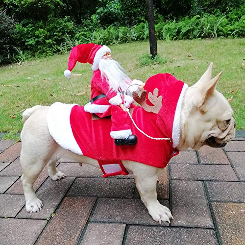 Christmas Dog Clothes Santa Dog Costume Christmas Pet Clothes Santa Claus Riding on Dog with Reindeer Party Dressing up Clothing Bulldog for Small Medium Large Dogs Cats (Large)