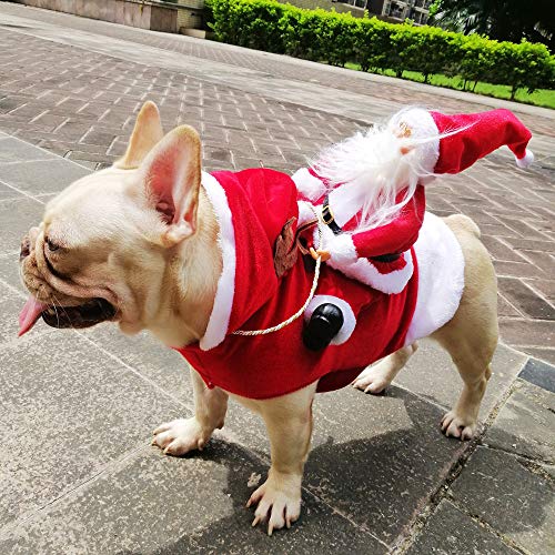 Christmas Dog Clothes Santa Dog Costume Christmas Pet Clothes Santa Claus Riding on Dog with Reindeer Party Dressing up Clothing Bulldog for Small Medium Large Dogs Cats (Large)