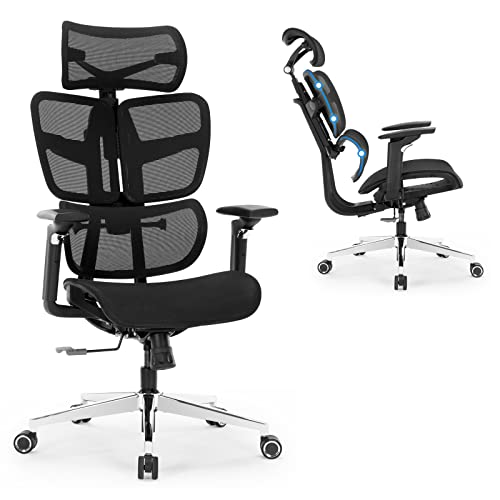 Office Chair Ergonomic Desk Chair - Curved Cushion Big and Tall Mesh Highback Computer Chair Adjustable Lumbar Support, Tilt Function and Headrest Home Office Desk Chairs, Swivel Executive Task Chair