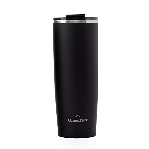 GRANDTIES Insulated Coffee Tumbler Cup w/Tritan Lid | Leak Proof, Reusable, Double Walled Vacuum Stainless Steel Water Bottle Travel Mug | Thermal Cups for Hot and Cold Drinks | 20oz | Midnight Black