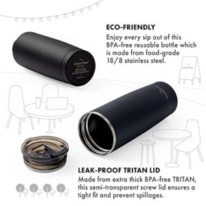 GRANDTIES Insulated Coffee Tumbler Cup w/Tritan Lid | Leak Proof, Reusable, Double Walled Vacuum Stainless Steel Water Bottle Travel Mug | Thermal Cups for Hot and Cold Drinks | 20oz | Midnight Black