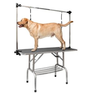 roomtec 46" dog grooming table,foldable home pet bathing station with adjustable height arm/noose/mesh tray