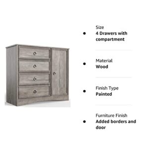 Modern 4 Drawer Dresser Adjustable Shelves, Tall Chest of Closet Organizers and Storage for Clothes - Easy Pulls, Textured Borders for Bedroom, Hallway, Living Room, Office, Gray