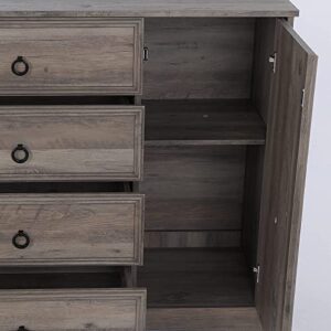 Modern 4 Drawer Dresser Adjustable Shelves, Tall Chest of Closet Organizers and Storage for Clothes - Easy Pulls, Textured Borders for Bedroom, Hallway, Living Room, Office, Gray