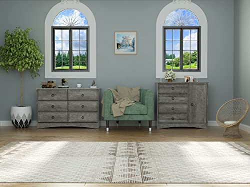 Modern 4 Drawer Dresser Adjustable Shelves, Tall Chest of Closet Organizers and Storage for Clothes - Easy Pulls, Textured Borders for Bedroom, Hallway, Living Room, Office, Gray