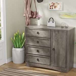 Modern 4 Drawer Dresser Adjustable Shelves, Tall Chest of Closet Organizers and Storage for Clothes - Easy Pulls, Textured Borders for Bedroom, Hallway, Living Room, Office, Gray