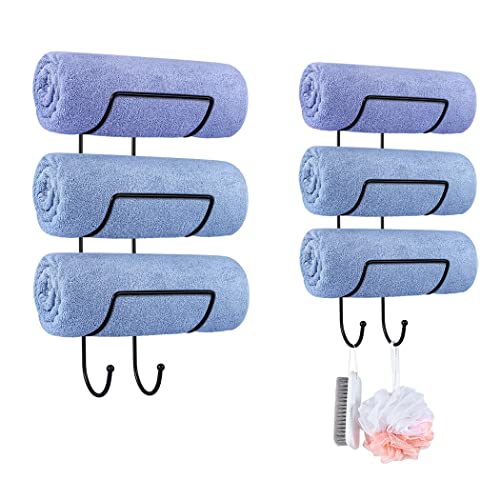 Towel Rack Holder - Wall Mounted Organizer for Storage of Bathroom Towels, Large Enough to Fit Rolled Bath Beach Towels Black Set of 2