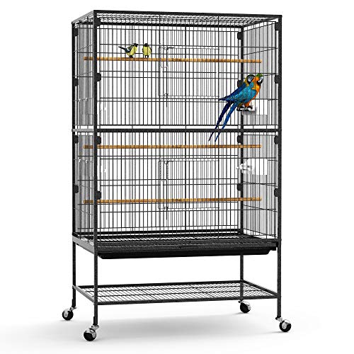 YITAHOME 52-inch Wrought Iron Flight Bird Parakeet Parrot Cage for Large Cockatiel, Canary, Finch, Lovebird, Parrotlet, Conure, Pigeons, African Grey Quaker, Birdcage with Rolling Stand.