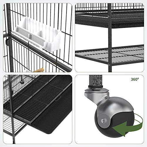 YITAHOME 52-inch Wrought Iron Flight Bird Parakeet Parrot Cage for Large Cockatiel, Canary, Finch, Lovebird, Parrotlet, Conure, Pigeons, African Grey Quaker, Birdcage with Rolling Stand.