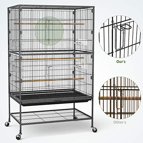 YITAHOME 52-inch Wrought Iron Flight Bird Parakeet Parrot Cage for Large Cockatiel, Canary, Finch, Lovebird, Parrotlet, Conure, Pigeons, African Grey Quaker, Birdcage with Rolling Stand.