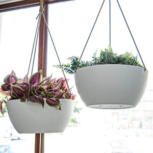 SwinDuck 13 Inch 2 Pack Large Hanging Planters for Indoor Outdoor Plants, Plastic Hanging Basket Pots for House Plants Flowers, White