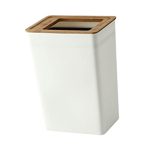 MagiDeal Bamboo Lid Rectangular Trash Can,Wastebasket, Durable Anti Skid Garbage Container Bin for Outdoor, Large