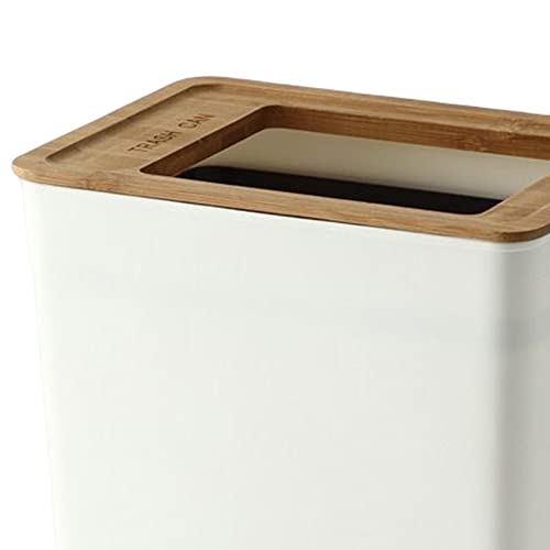 MagiDeal Bamboo Lid Rectangular Trash Can,Wastebasket, Durable Anti Skid Garbage Container Bin for Outdoor, Large