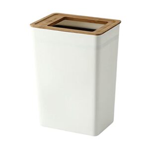 MagiDeal Bamboo Lid Rectangular Trash Can,Wastebasket, Durable Anti Skid Garbage Container Bin for Outdoor, Large