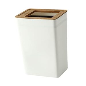 MagiDeal Bamboo Lid Rectangular Trash Can,Wastebasket, Durable Anti Skid Garbage Container Bin for Outdoor, Large