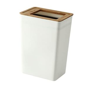 MagiDeal Bamboo Lid Rectangular Trash Can,Wastebasket, Durable Anti Skid Garbage Container Bin for Outdoor, Large