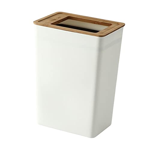 MagiDeal Bamboo Lid Rectangular Trash Can,Wastebasket, Durable Anti Skid Garbage Container Bin for Outdoor, Large