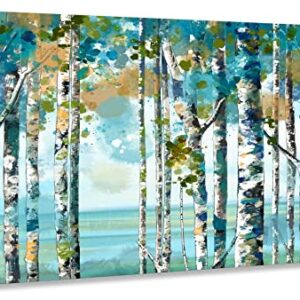 qorvami Wall Art Green White Birch Tree Forest Canvas Wall Art One Panel Landscape Nature Picture Modern Artwork Canvas Prints, 20"x 40" Framed for Home Decor Office Living Room Bedroom Wall Decorations