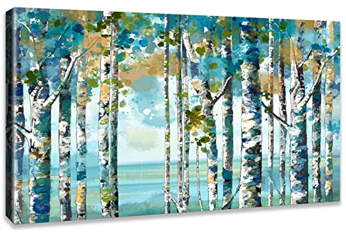 qorvami Wall Art Green White Birch Tree Forest Canvas Wall Art One Panel Landscape Nature Picture Modern Artwork Canvas Prints, 20"x 40" Framed for Home Decor Office Living Room Bedroom Wall Decorations